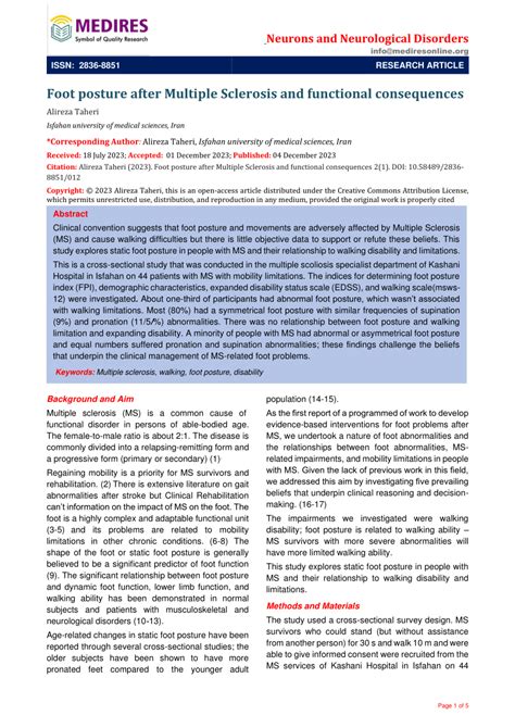 Pdf Foot Posture After Multiple Sclerosis And Functional Consequences