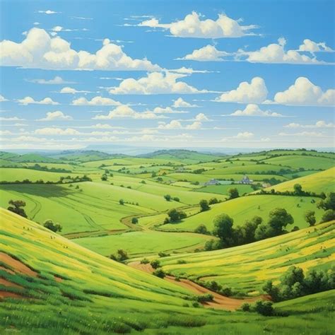 Premium Ai Image Green Fields Rolling Hills Spring Landscape Under