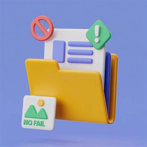 3d Render Of Folder With Document Error Notifications And File Upload Issues Stock Illustration