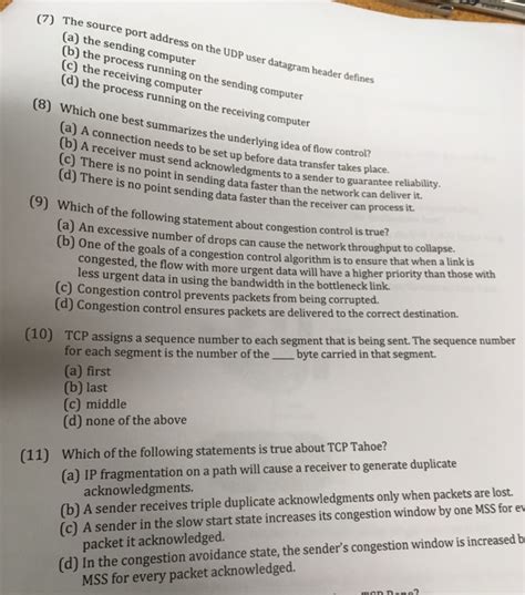 Solved The Source Port Address On The Udp User Datagram