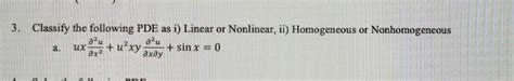 Solved Classify The Following PDE As I Linear Or Nonlinear Chegg