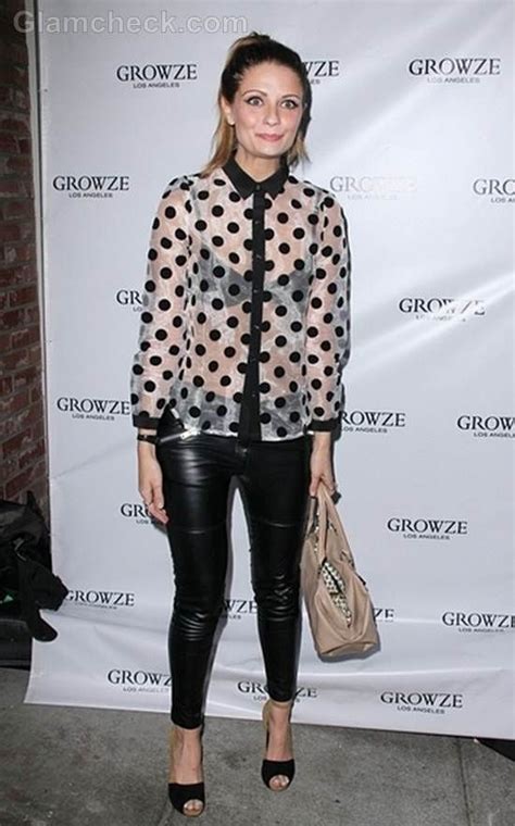 Mischa Barton In A Front Buttoned Polka Dotted Sheer Silk Shirt With A