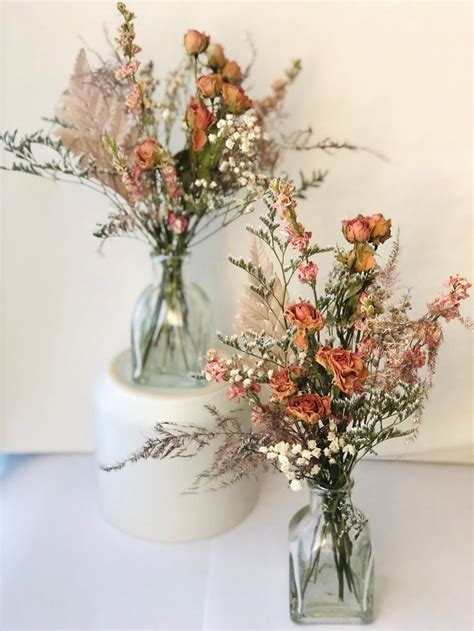 Dried Pink And Neutral Flower Bouquet Rustic Everlasting Floral Bud