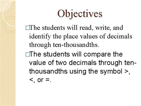Decimals Numbers And Number Sense Objectives The Babes