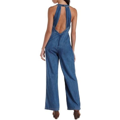 Charlotte Russe Chambray Open Back Ruched Wrap Denim Chambray Jumpsuit