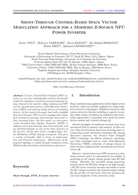 Pdf Shoot Through Control Based Space Vector Modulation Approach For A Modified Z Source Npc