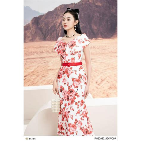 Đầm Trắng Hoa đỏ đuôi Cá Thiết Kế Elise Fw2205214diwopp Shopee Việt Nam