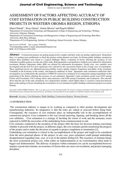 PDF ASSESSMENT OF FACTORS AFFECTING ACCURACY OF COST ESTIMATION IN