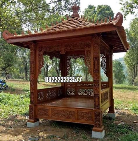 Gazebo Jati Jepara Model Ukiran Klasik Atap Sirap Genteng