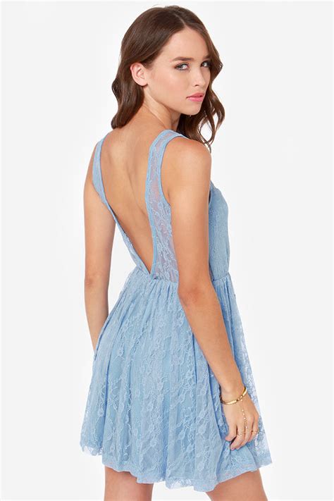 Cute Periwinkle Dress Lace Dress Skater Dress 4700