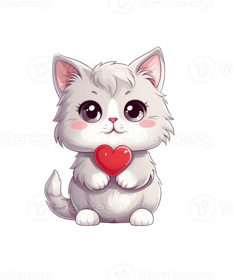 Ai Generated Illustration Of Cute Romantic Cat Cartoon Ai Generated