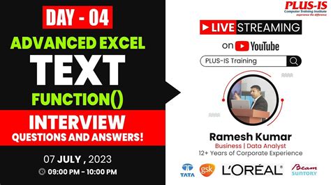 Advanced Excel Formulas Day 4 Text Functions Interview Questions And Answers Youtube