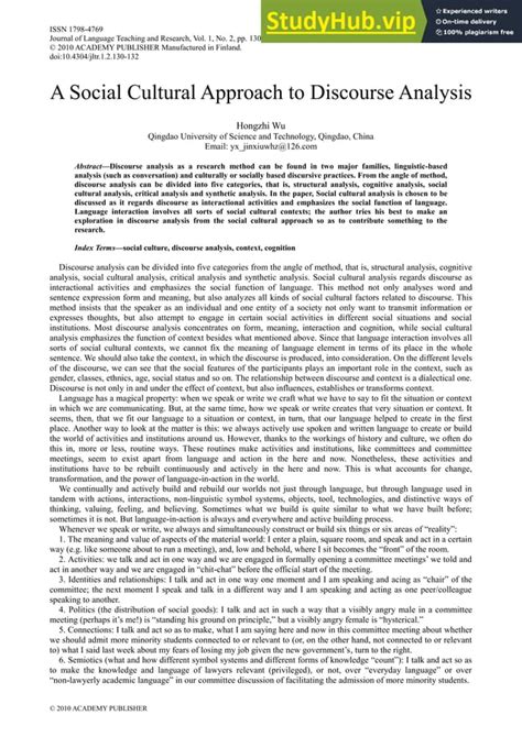 A Social Cultural Approach To Discourse Analysis Pdf