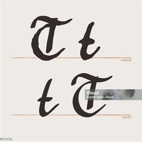 문자 T 로고 중세 스크립트 유형입니다 독창적이고 규칙적인 서예 중세 고딕 세트입니다 고대 문명에 대한 스톡 벡터 아트 및 기타 이미지 Istock