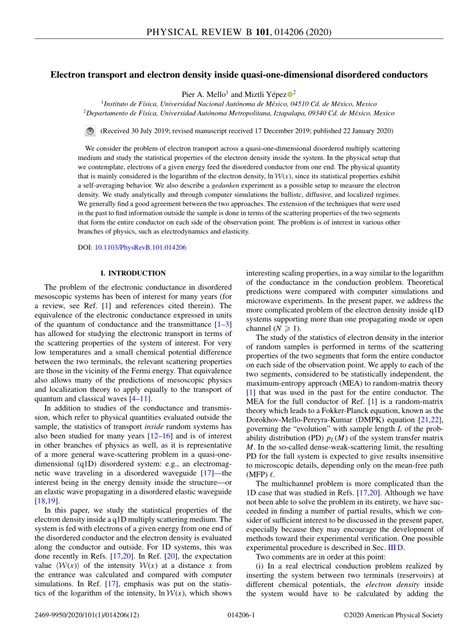 Pdf Electron Transport And Electron Density Inside Quasi One
