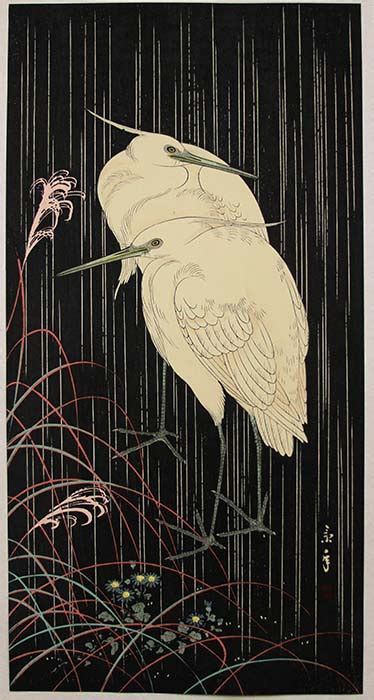 Imao Keinen 1845 1924 Two Egrets In Night Rain