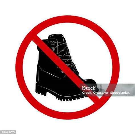 신발을 신고 걷지 마십시오 금지 표시 잔디 위를 걷지 마십시오 안쪽에 신발의 실루엣이 있는 빨간색 교차 원 신발은 허용되지 않습니다 신발 금지 둥근 빨간색 정지 신발