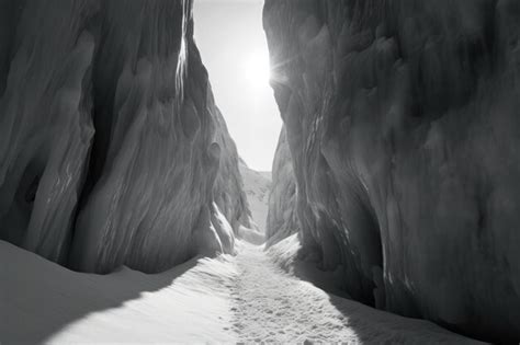 Premium Photo Sunlight Casting Dramatic Shadows Within A Glacier Crevasse