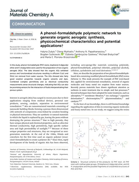 Pdf A Phenol Formaldehyde Polymeric Network To Generate Organic
