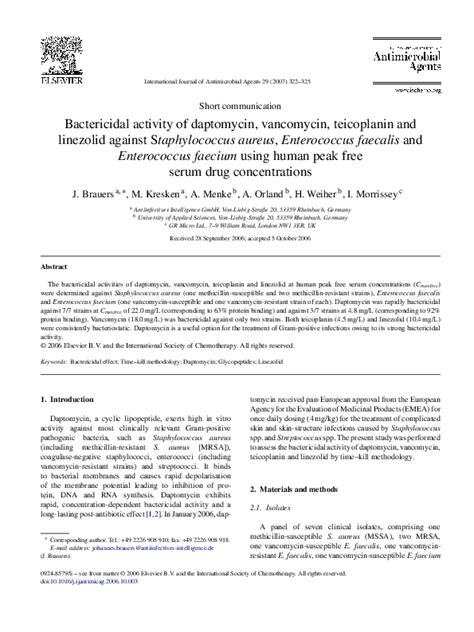 Pdf Bactericidal Activity Of Daptomycin Vancomycin Teicoplanin And Linezolid Against