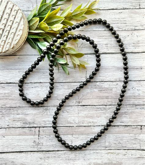 Long Black Beaded Necklace Black Long Wood Beaded Necklace Black