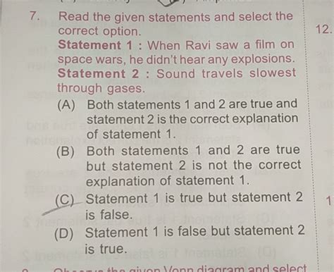 7 Read The Given Statements And Select The Correct Option 12 Statement