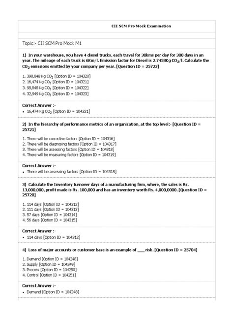 Cii Scm Pro Mock Examination Pdf Pdf Customer Relationship