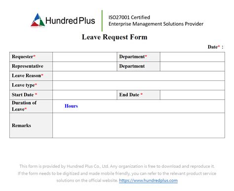 Example Form Leave Request Form 101EIP Net