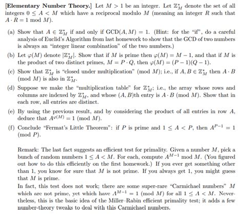 Solved Elementary Number Theory Let M 1 Be An Integer Chegg Com