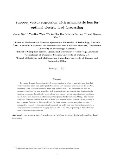 Pdf Support Vector Regression With Asymmetric Loss For Optimal Electric Load Forecasting