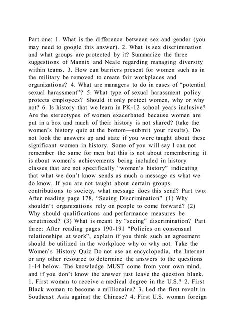 Part One 1 What Is The Difference Between Sex And Gender You May Pdf