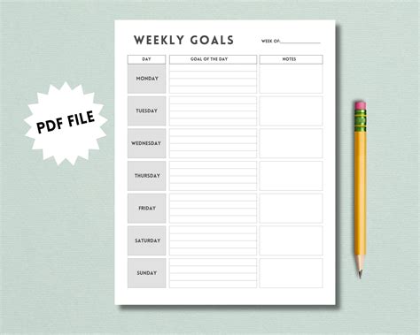 Weekly Goals Planner Printable Weekly Planner Minimalist Etsy