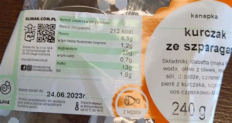 Kanapka Kurczak Ze Szparagami Ślimak Kalorie Kj I Wartości Odżywcze Dine4fitpl