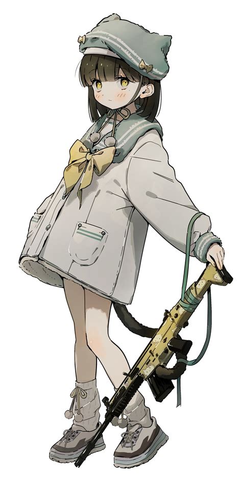 Safebooru 1girl Absurdres Animal Ears Assault Rifle Black Hair Blonde