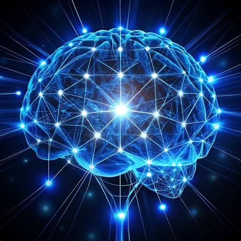Glowing Blue Neon Digital Illustration Of Human Brain With Intricate Neural Connections