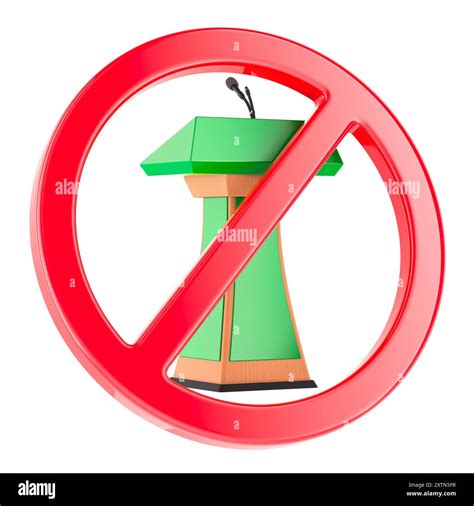 Tribune With Microphone Inside Prohibition Sign 3d Rendering Isolated On White Background Stock