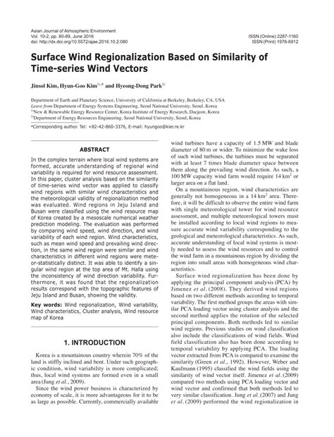 Pdf Surface Wind Regionalization Based On Similarity Of Time Series