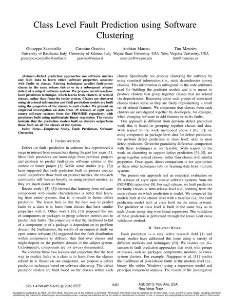 Pdf Class Level Fault Prediction Using Software Clustering