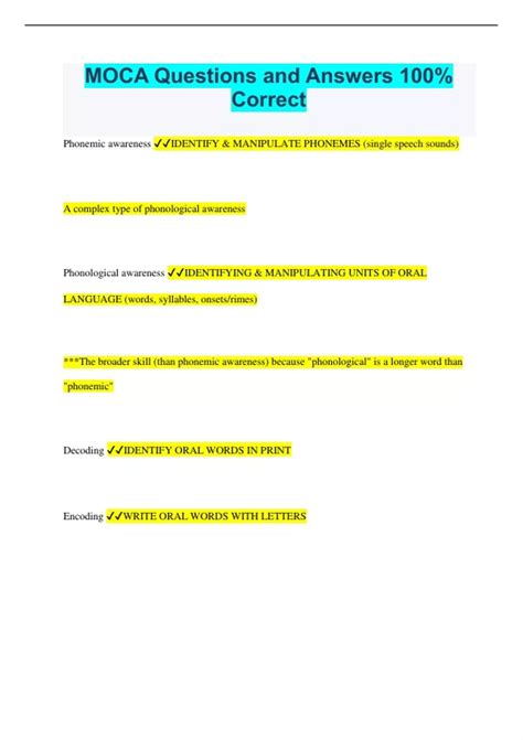 Moca Questions And Answers 100 Correct Moca Stuvia Us