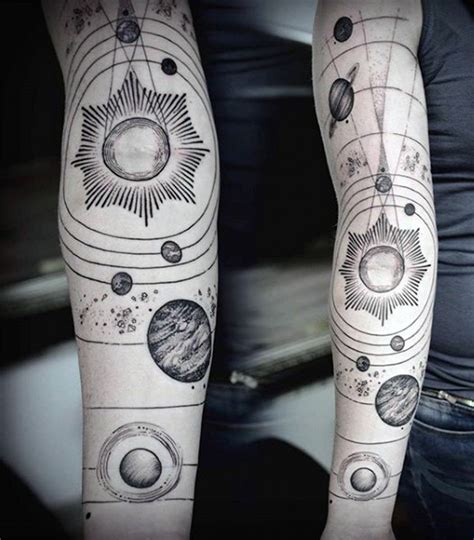 Scientific Like Black Ink Solar System Tattoo On Sleeve Tattooimages Biz