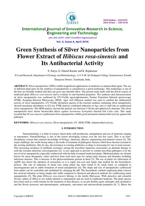 Pdf Green Synthesis Of Silver Nanoparticles From Flower Extract Of