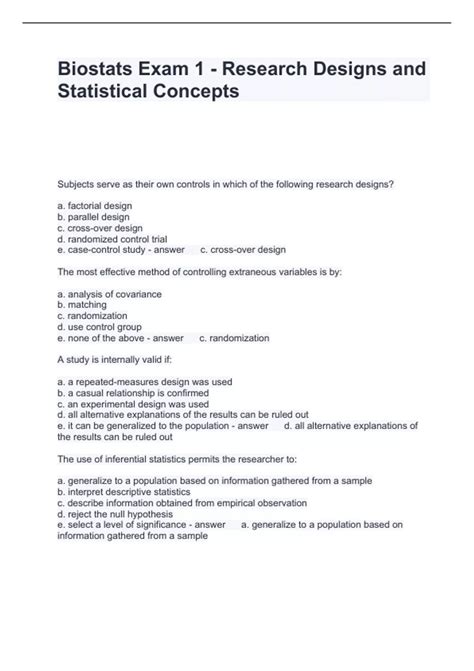 Biostats Exam 1 Research Designs And Statistical Concepts Questions