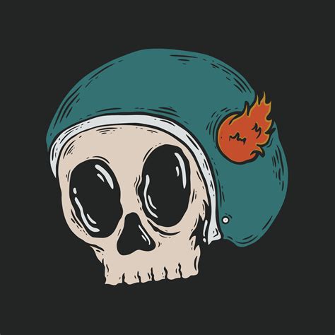 Hand Drawing Skull Wearing Motorcycle Helmet 11177652 Vector Art At