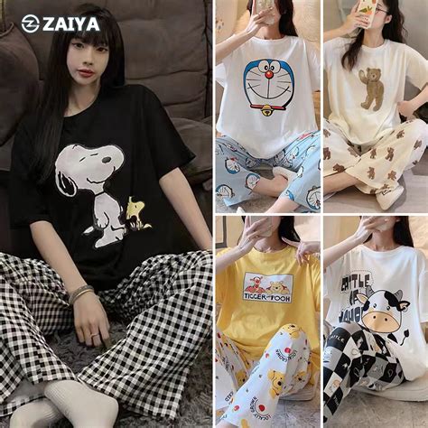 Wilona Baju Tidur Pyjamas Perempuan Short Sleeve Long Pants Wanita Set