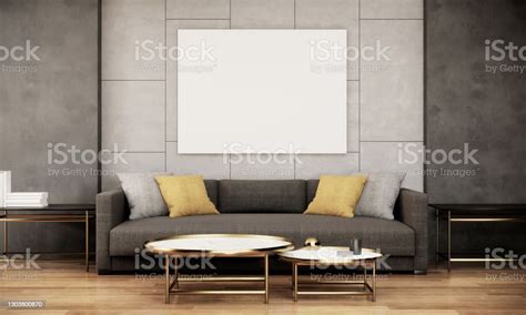 회색 벽과 나무 바닥이있는 실내 디자인 방 모형 세련 된 고전적인 현대 거실 인테리어 3d 렌더 0명에 대한 스톡 사진 및 기타