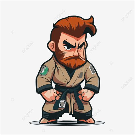 Jiu Jitsu Vector Sticker Clipart Cartoon Bearded Man In Jodo Outfit