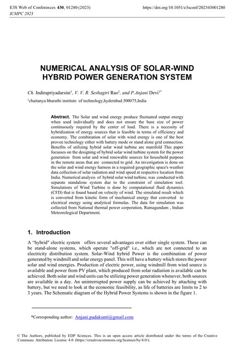 Pdf Numerical Analysis Of Solar Wind Hybrid Power Generation System