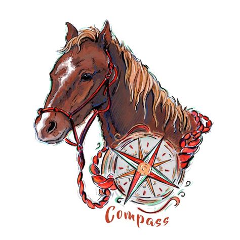 Rescue Horse Compass Illustrated Art Sticker Etsy
