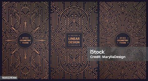 아르 데코 디자인 요소 고급 제품을위한 라벨 및 프레임 골든 리니어 팬시 백어그라운드 빈티지 스타일 포스터 인쇄물 청첩장 커버의 벡터 세트 국경에 대한 스톡 벡터 아트 및