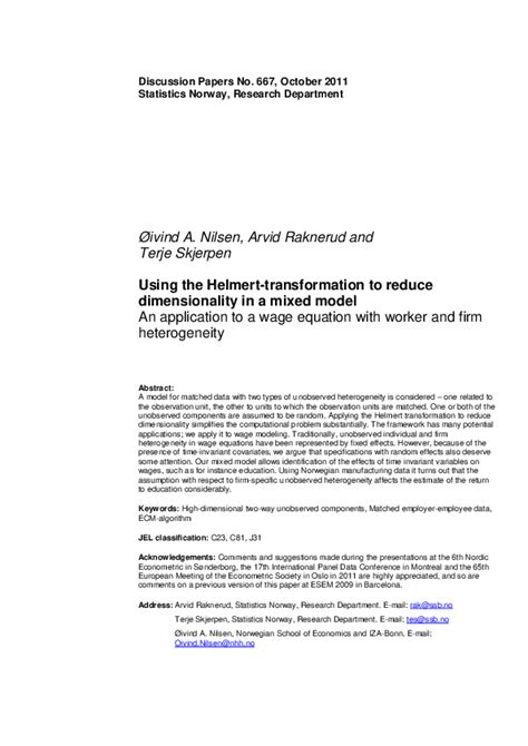 Pdf Using The Helmert Transformation To Reduce Dimensionality In A